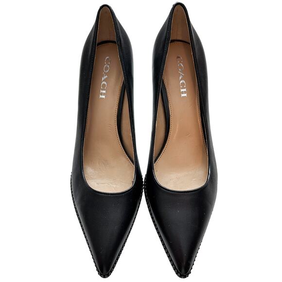 Coach | Shoes | Coach Waverly Bead Stud Trim Black Leather Pumps Size ...